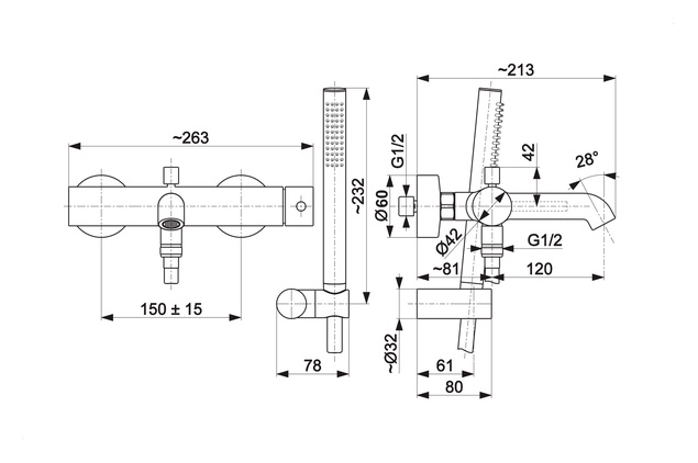 Moza gold bateria wannowa pozioma z natryskiem punktowym premium